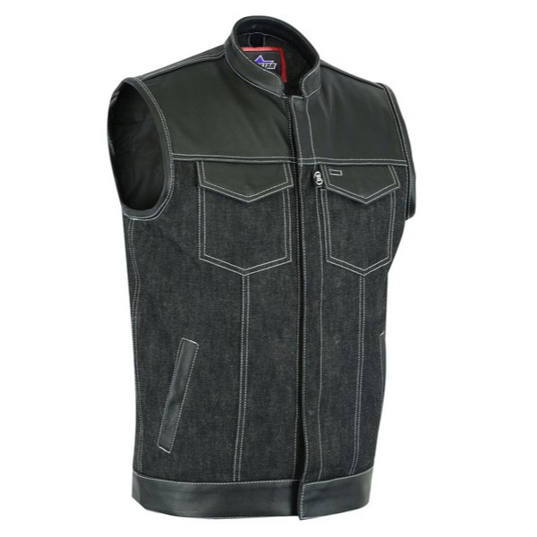 BSM1504 Men's Leather/Denim Combo Vest - Blue Star Manufacturing (PVT) LTD.
